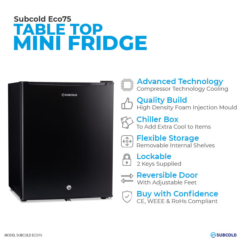 75L Small Fridge - Subcold ECO75 Black – beerfridge.co.uk